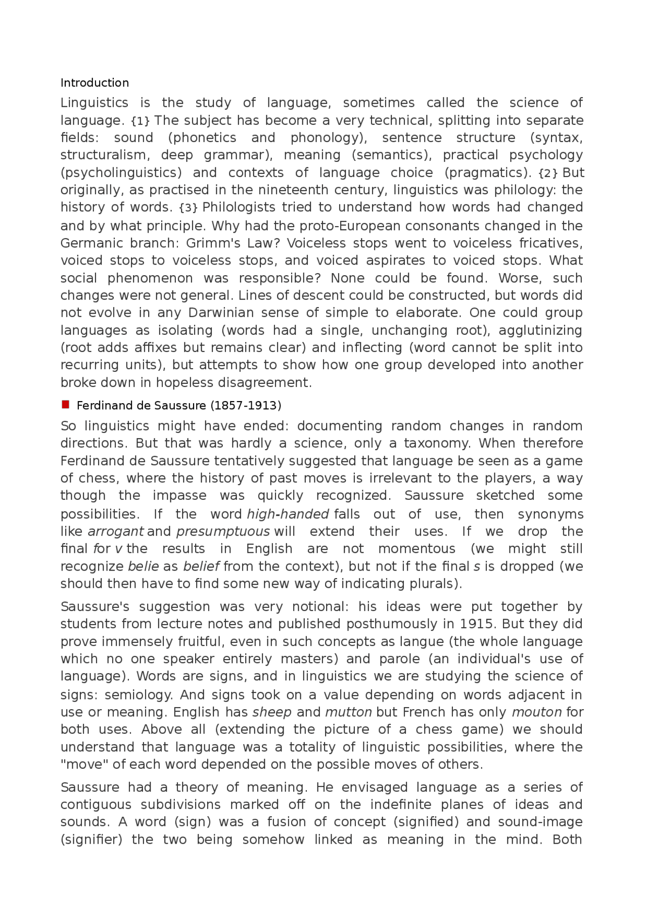 Linguistics Introduction Ferdinand De Saussure English