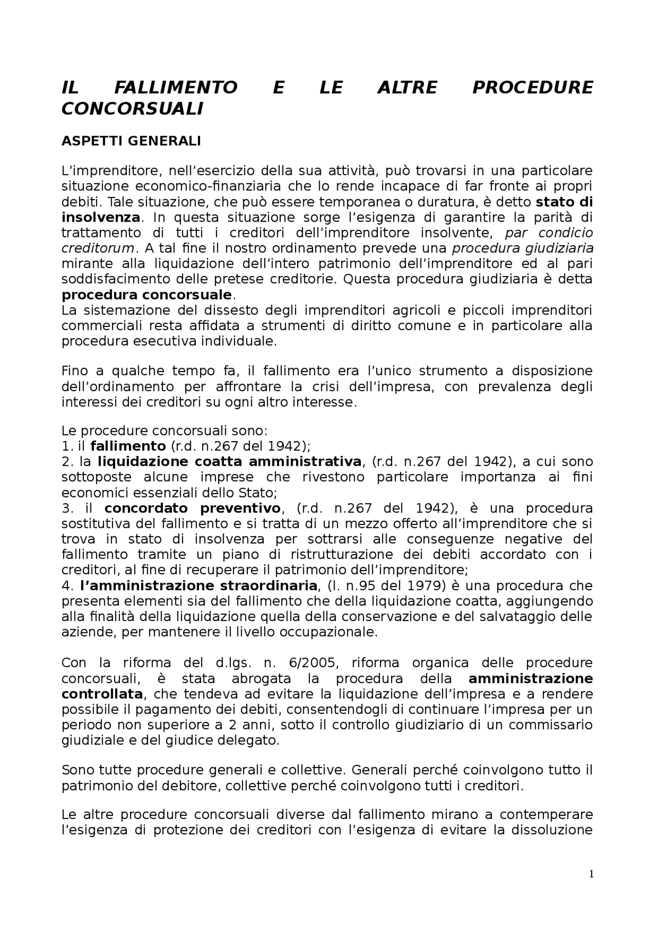 Riassunti Delle Procedure Concorsuali Del Libro 3 Di Campobasso Docsity