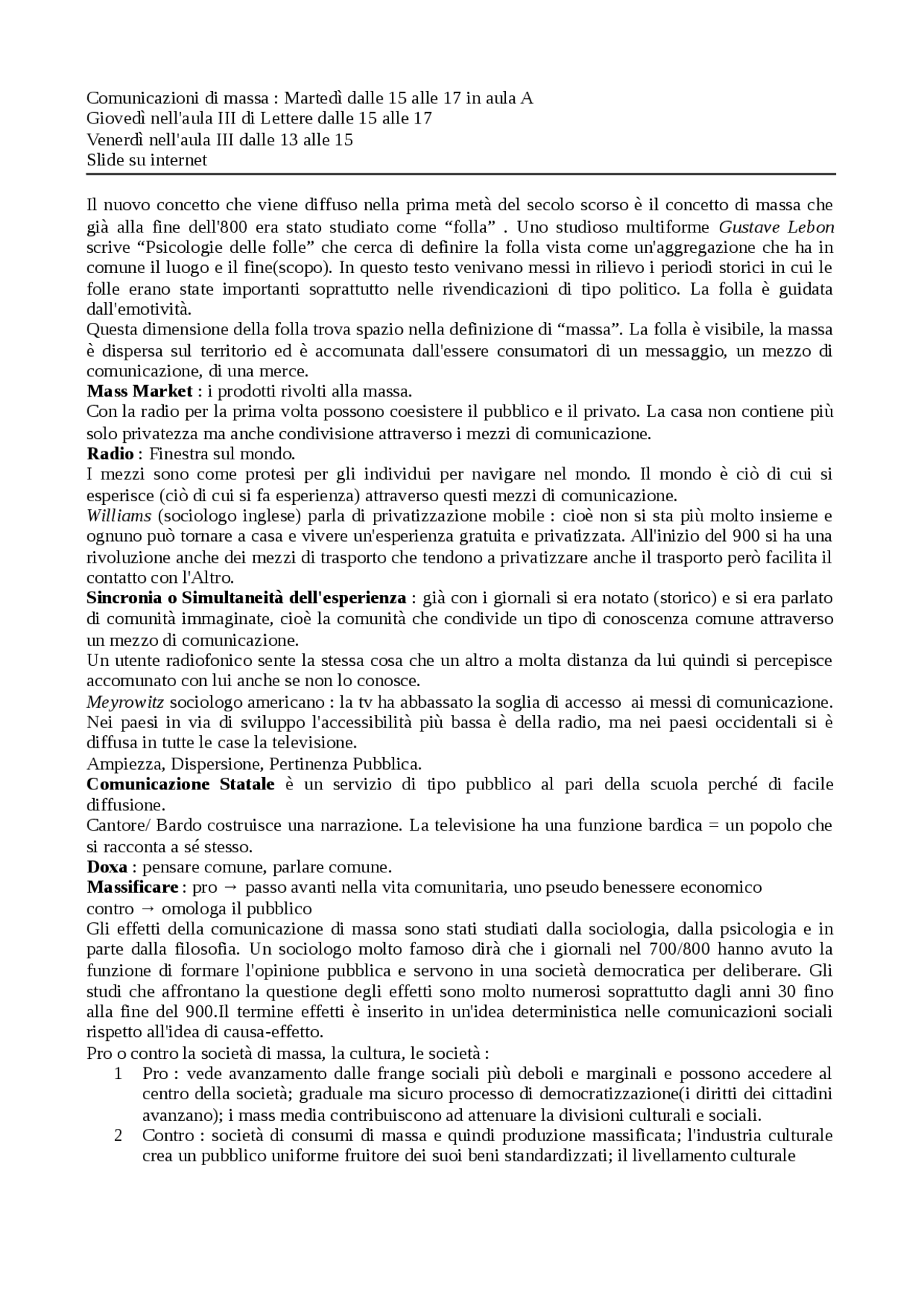 Comunicazioni Di Massa Docsity