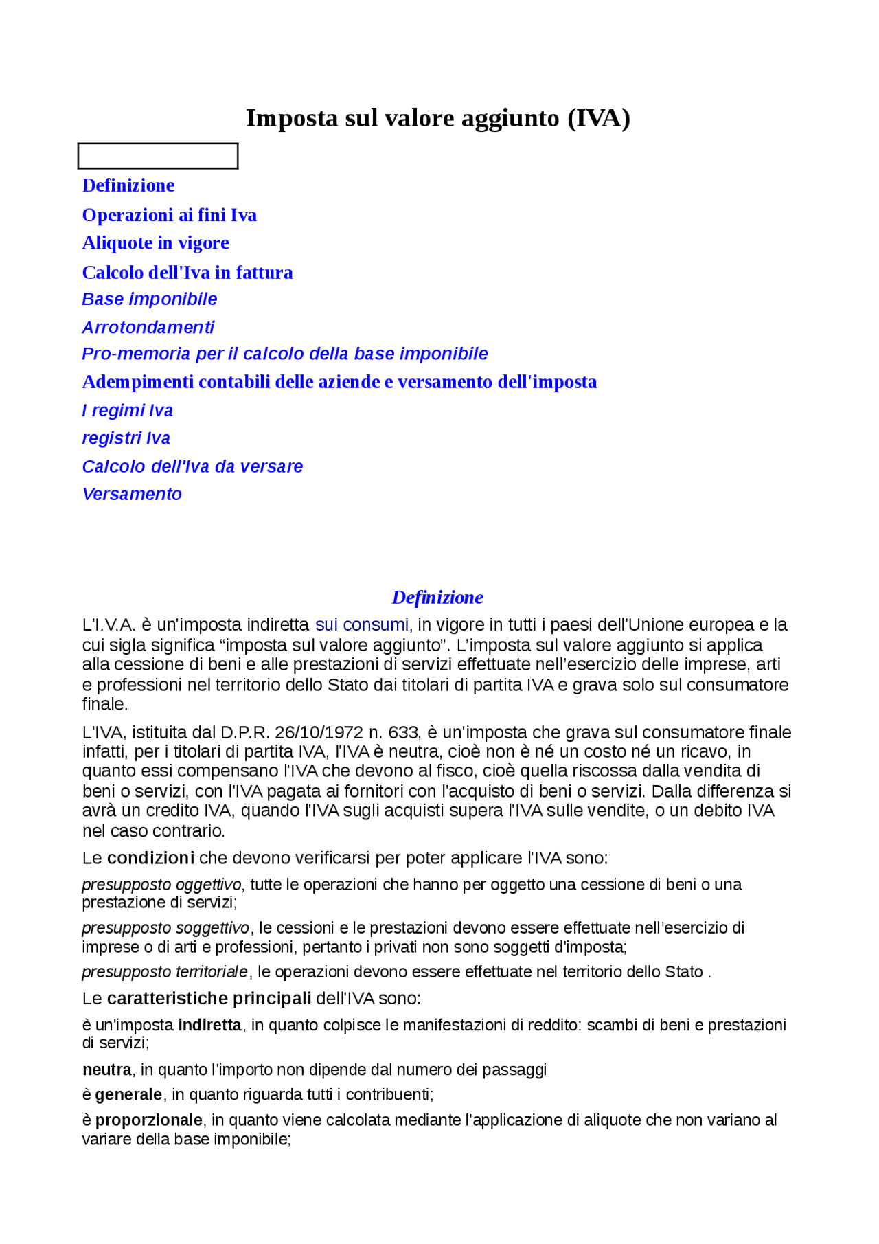 Imposta Sul Valore Aggiunto Docsity