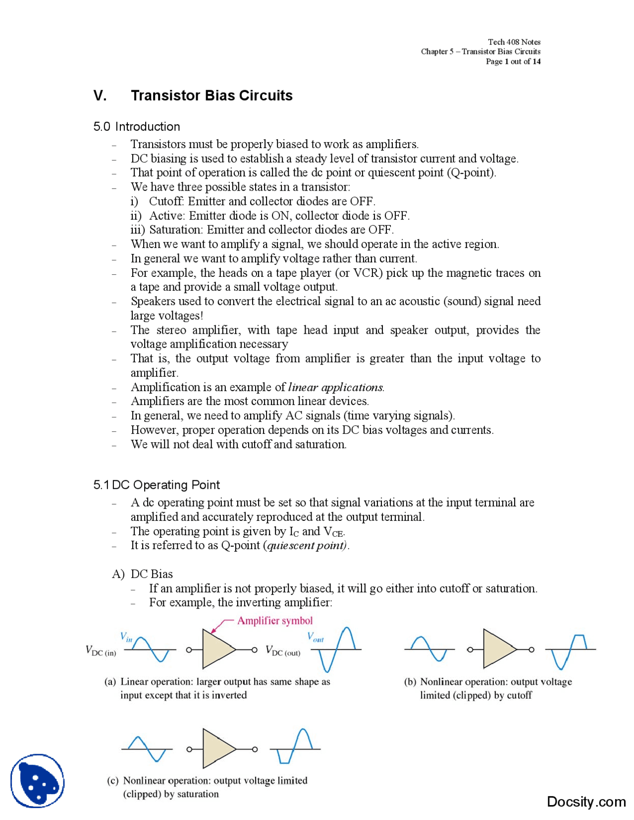 Transistor Bais Circuits-Basic Electrical Engineering-Handouts - Docsity