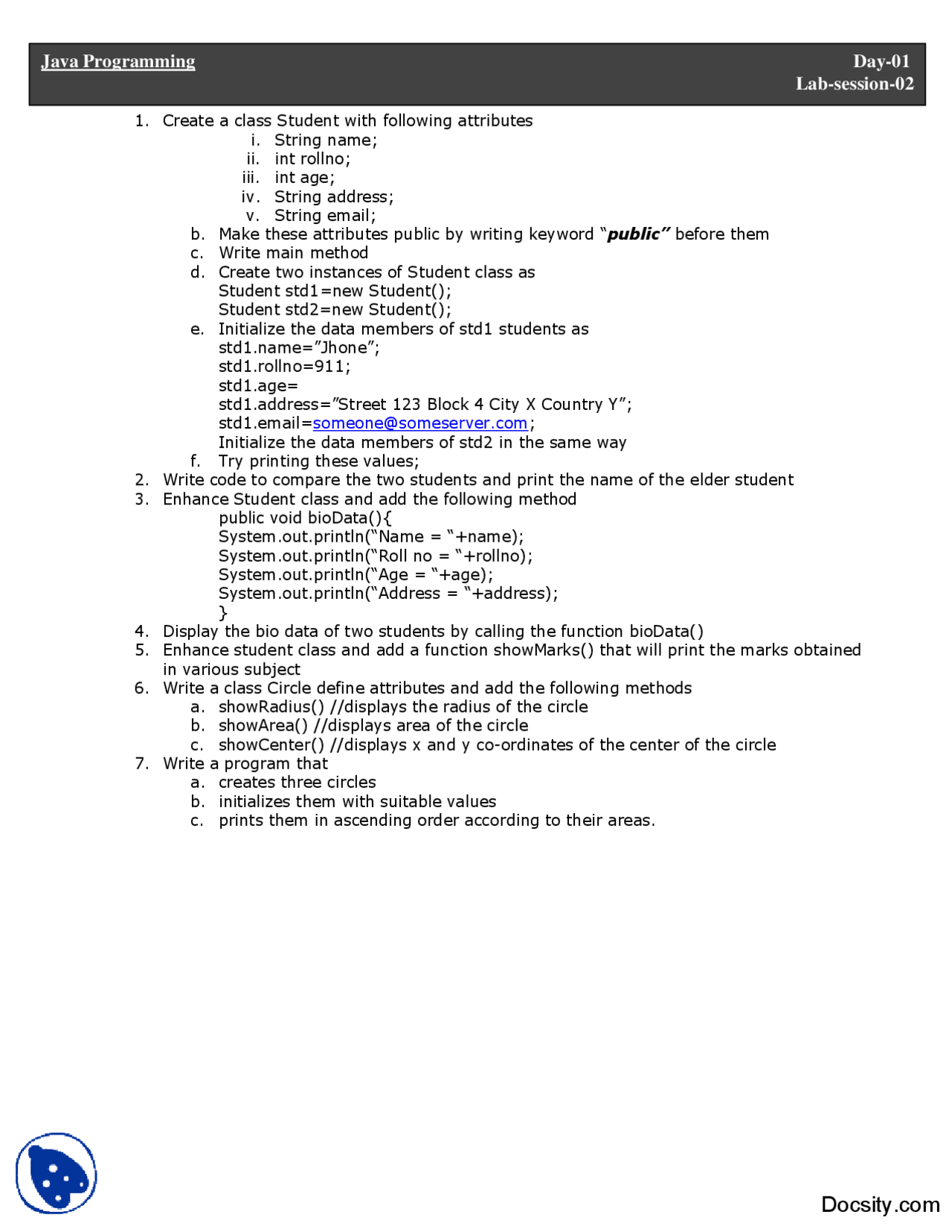 Class Comparison 2 Java Network Programming Lab Manual Docsity