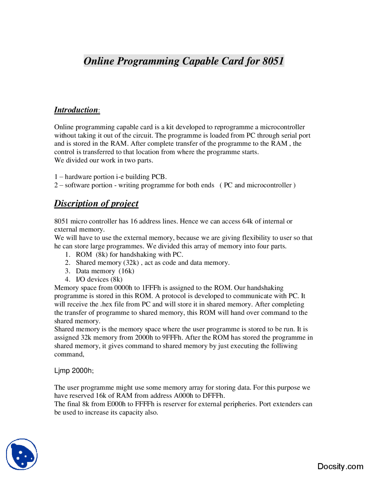 Online Programming Capable Card Microcontroller And Assembly Language