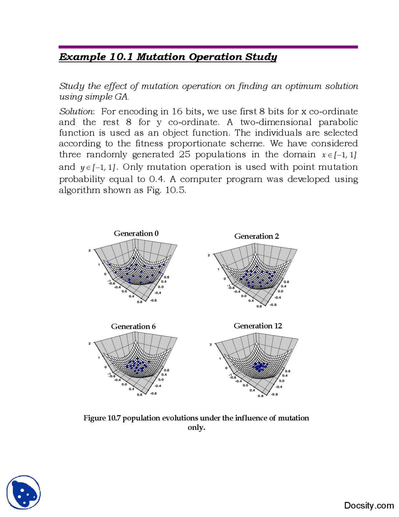 Genetic Algorithms Examples-Modeling and Simulation-Handouts - Docsity