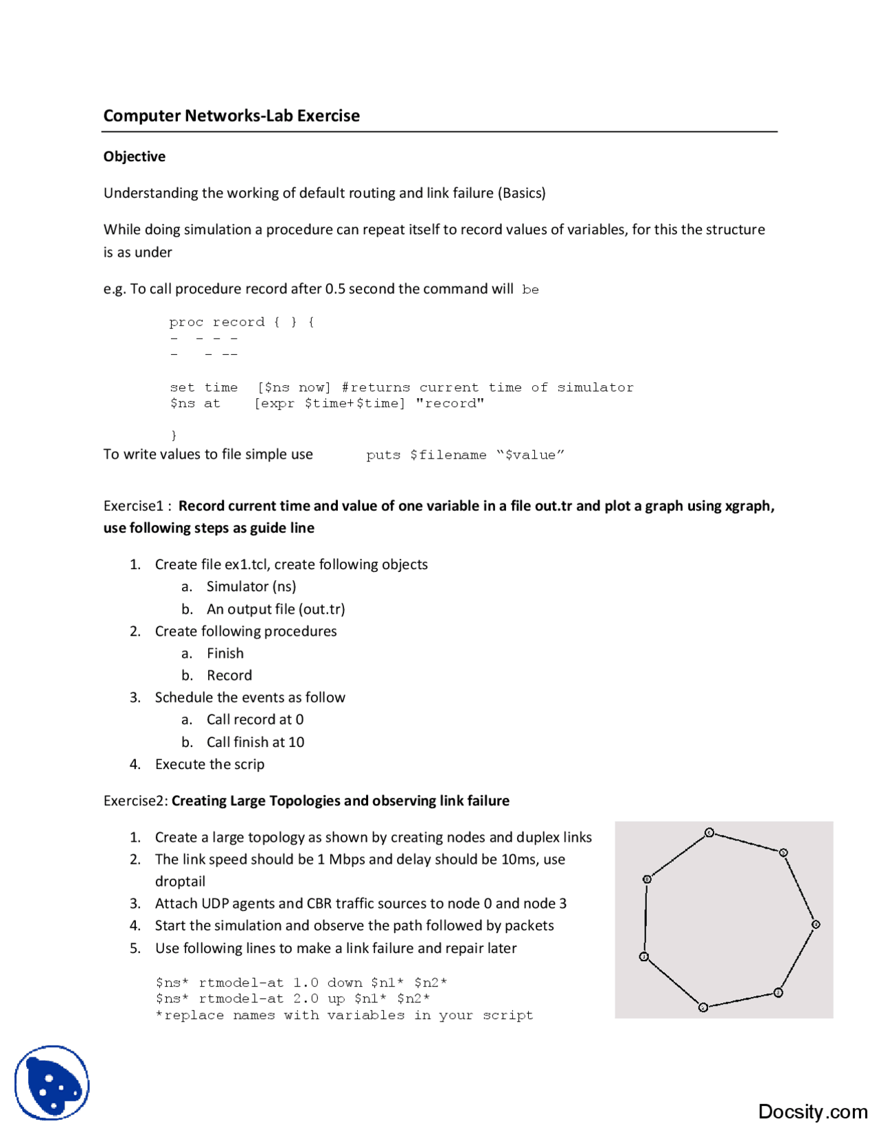 Routing and Link Failure-Computer Networking-Lab Manual - Docsity