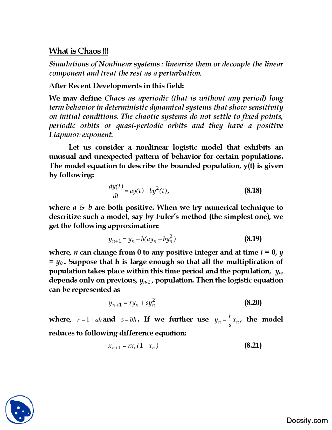 What is Chaos!!!-Modeling and Simulation-Handouts - Docsity
