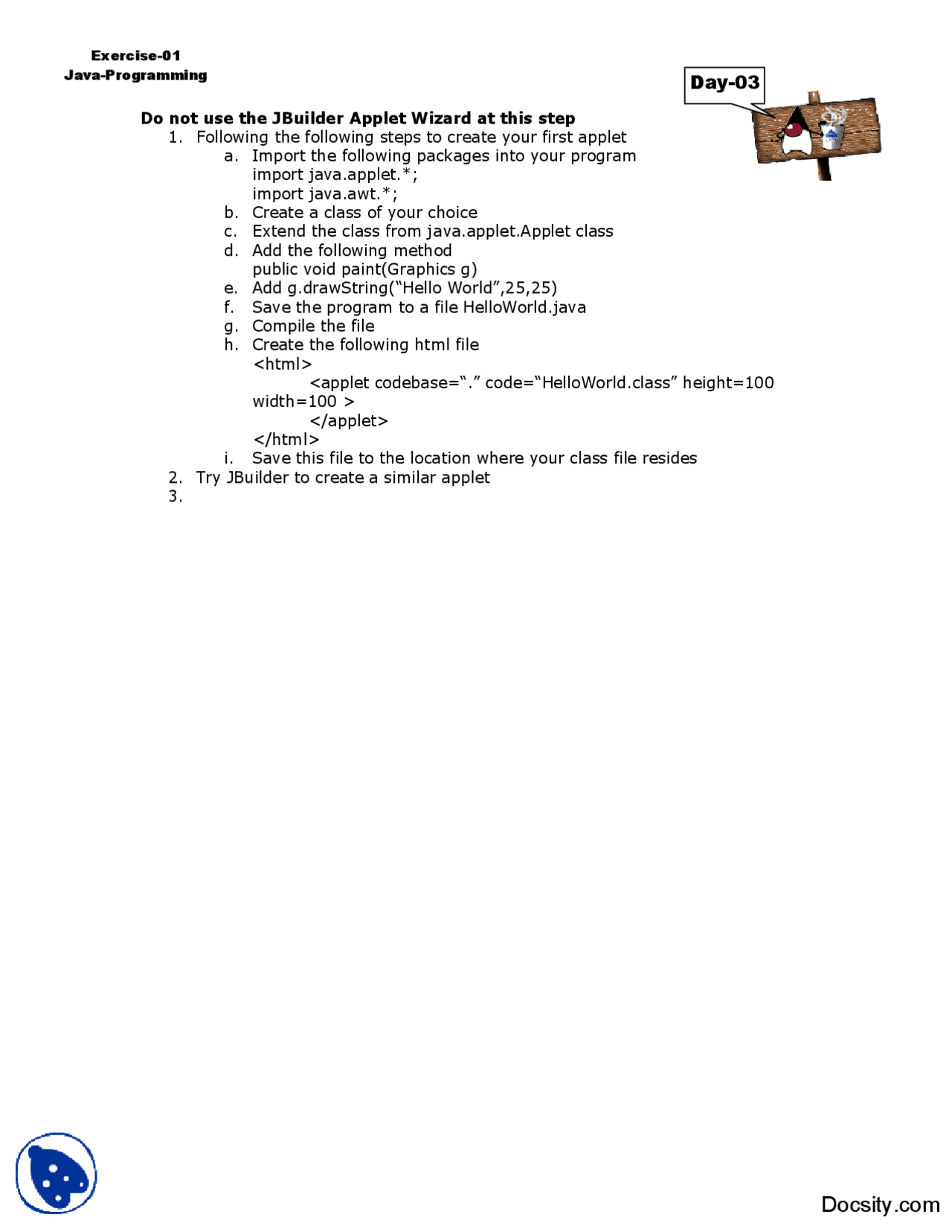 Create Your Applet Java Network Programming Lab Manual Exercises Java