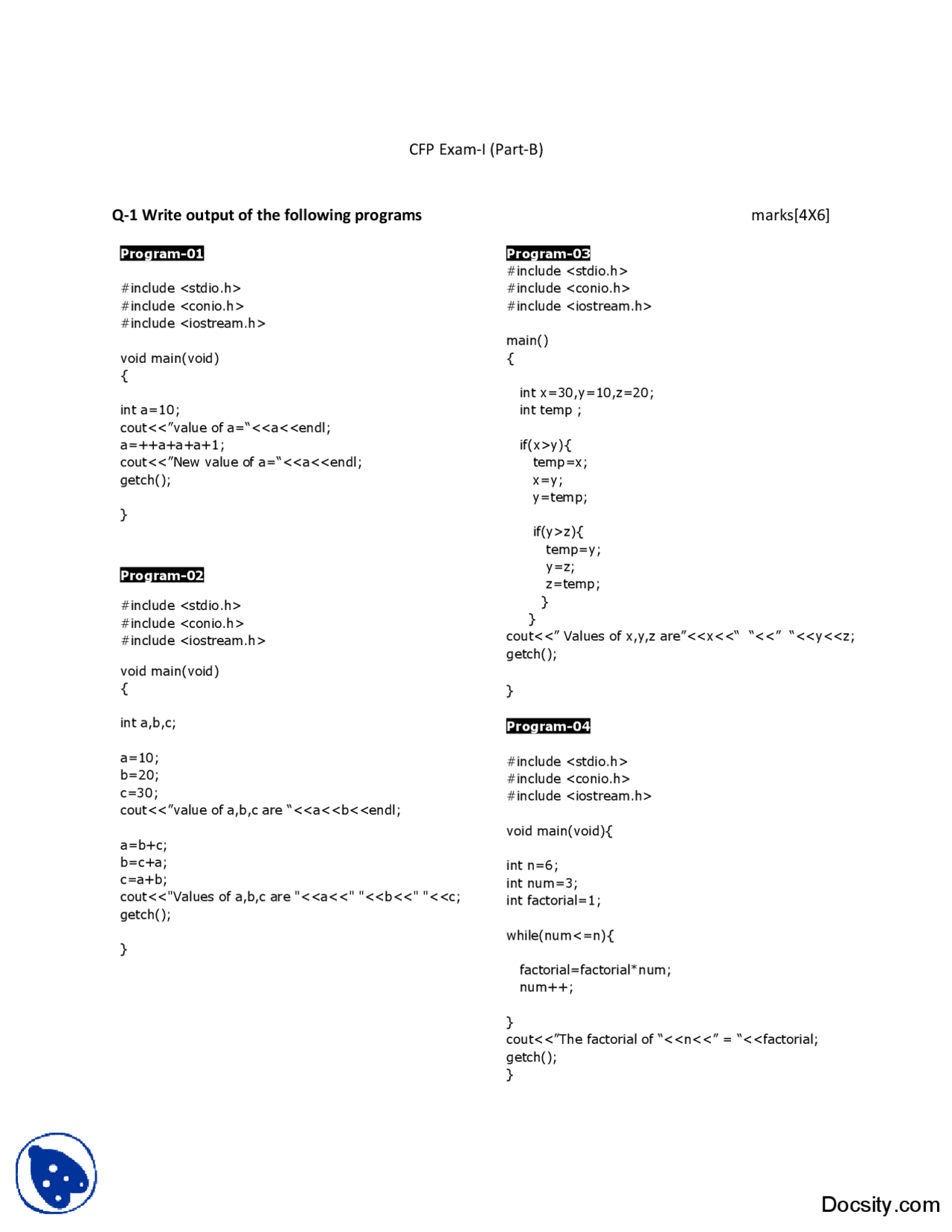 Factorial Loops Arrays Computer Fundamentals Exam Paper Docsity