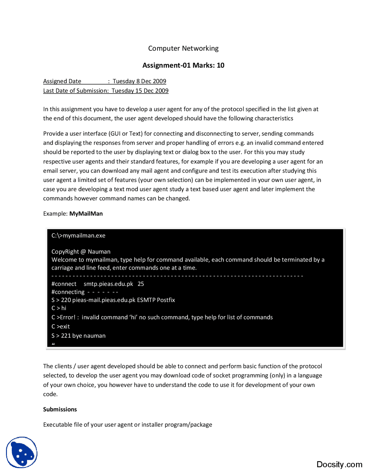 Protocols, GUI-Computer Networking-Assignment - Docsity