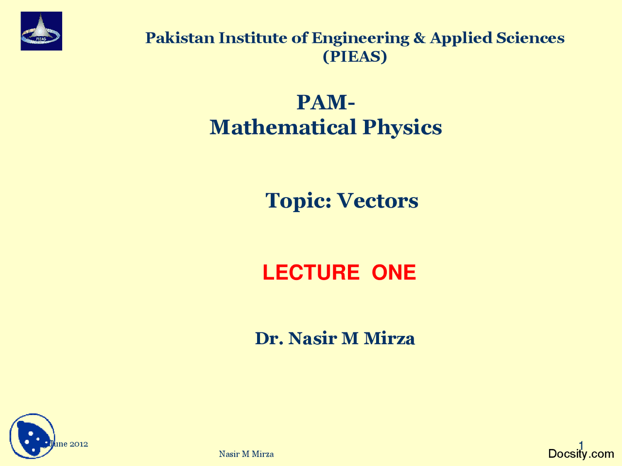 Vectors Part 1 Mathematical Physics Lecture Slides Slides