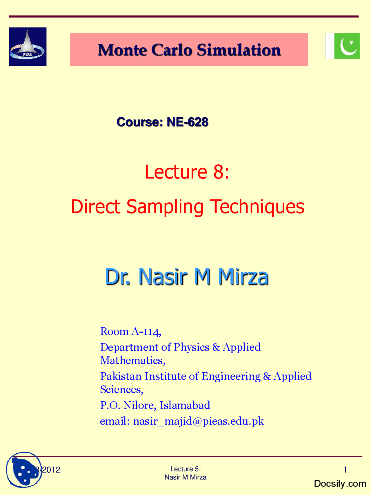 Direct Sampling Techniques Monte Carlo Simulation Modeling And Simulation Lecture Docsity