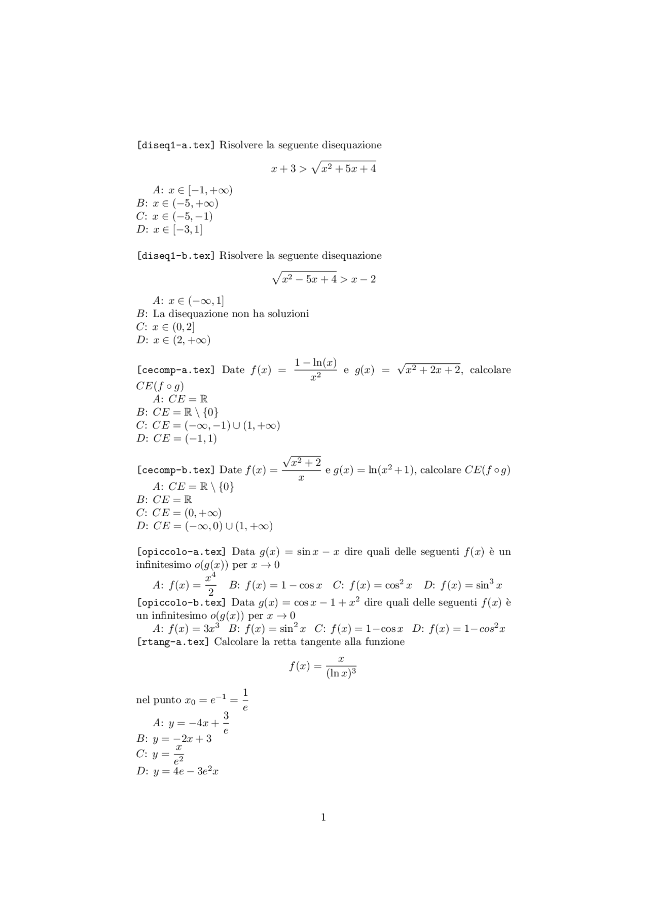 Esercizi Matematica Generale Docsity
