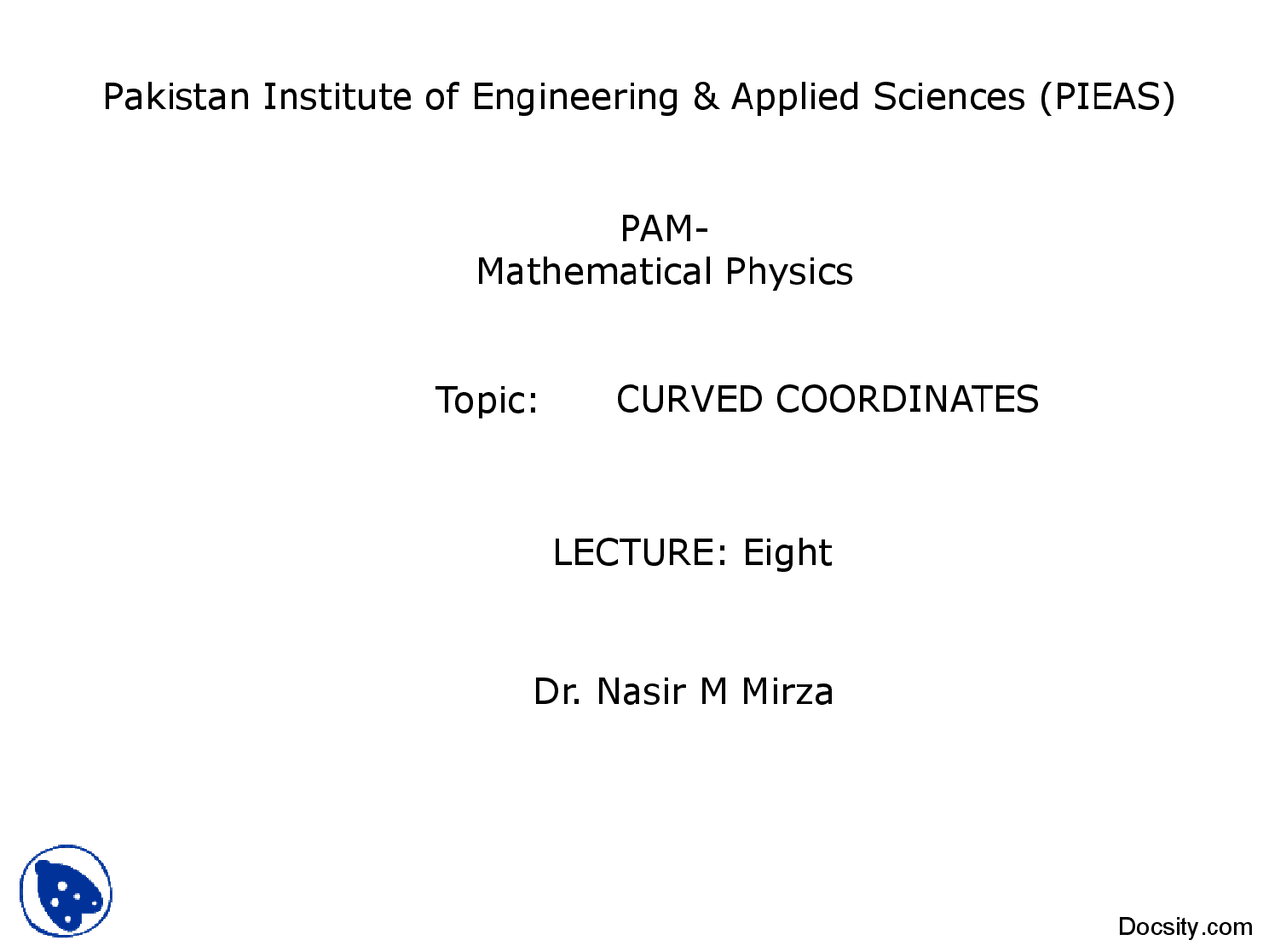 Curved Coordinates Part 1 Mathematical Physics Lecture Slides Docsity