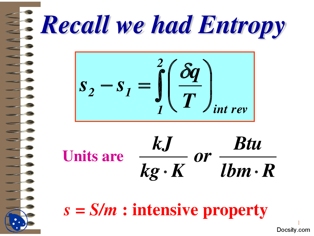 Entropy Thermodynamics Lecture Slides Docsity