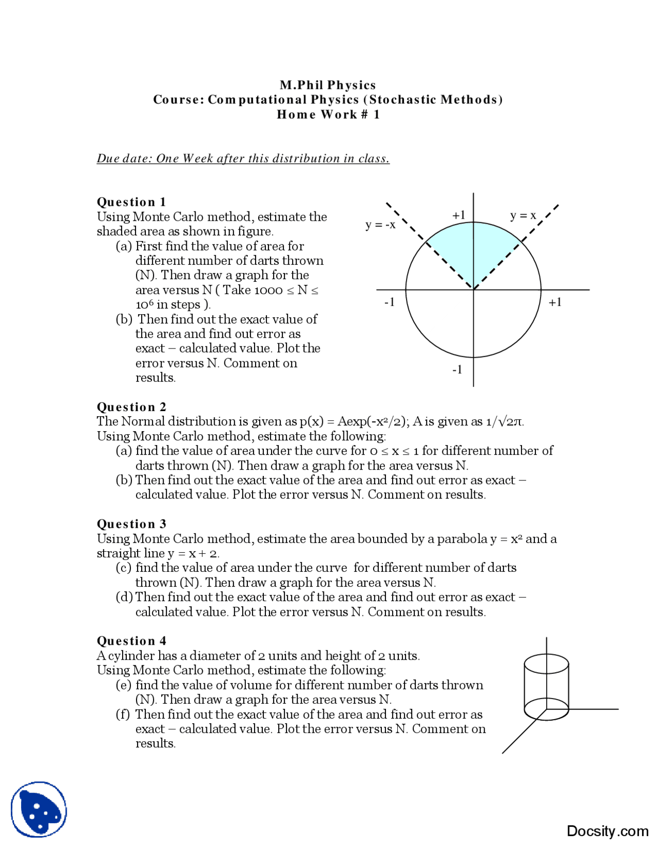 Monte Carlo Method-Computational Physics (Stochastic Methods)-Assignment | Exercises ...