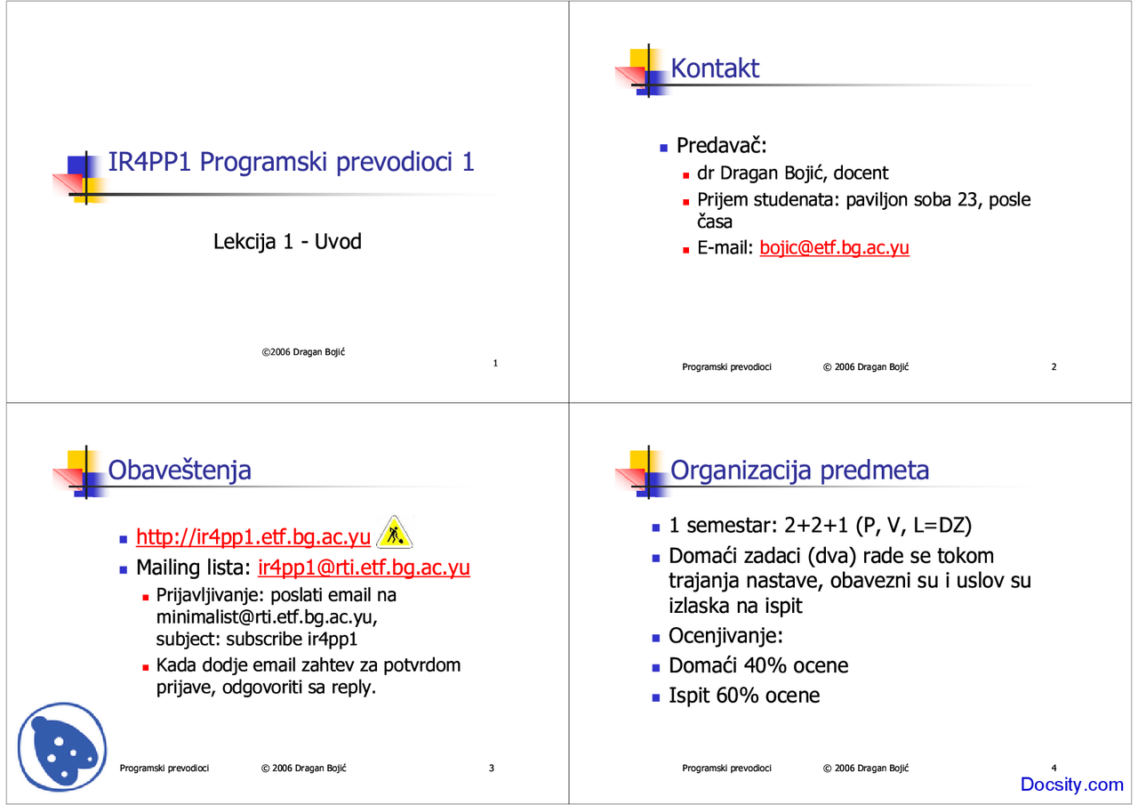 Programski prevodioci 1-Slajdovi-Elektotehnicki fakultet pp10 Part1 | Slajdovi' predlog ...