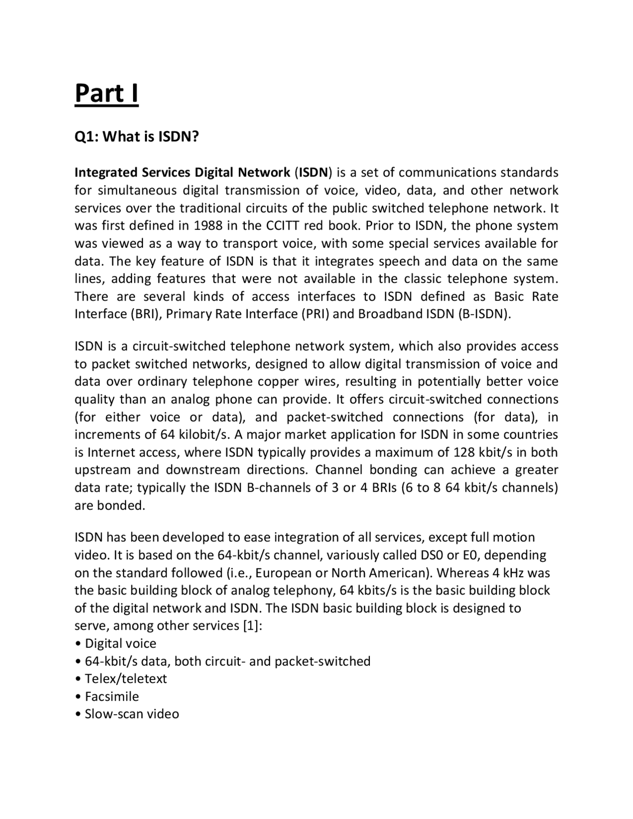 ISDN-Digital Communication Systems-Assignment Solution - Docsity