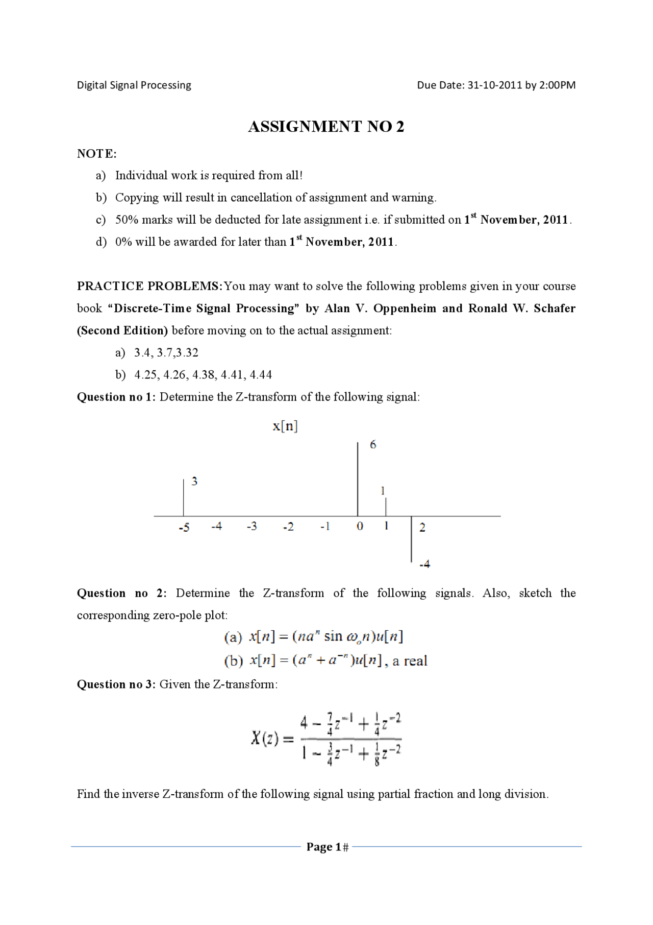 Z Transform Digital Signal Processing Assignment Docsity