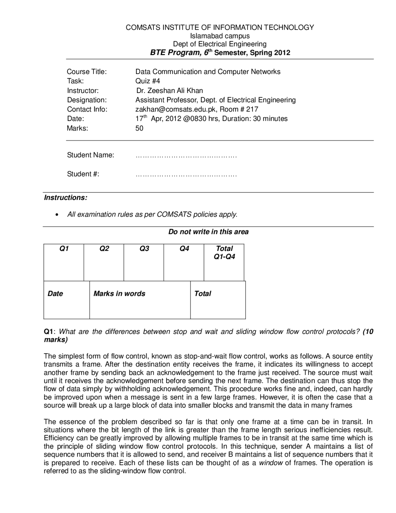 Flow Control Protocols-Data Communication and Computer Networks-Quiz ...