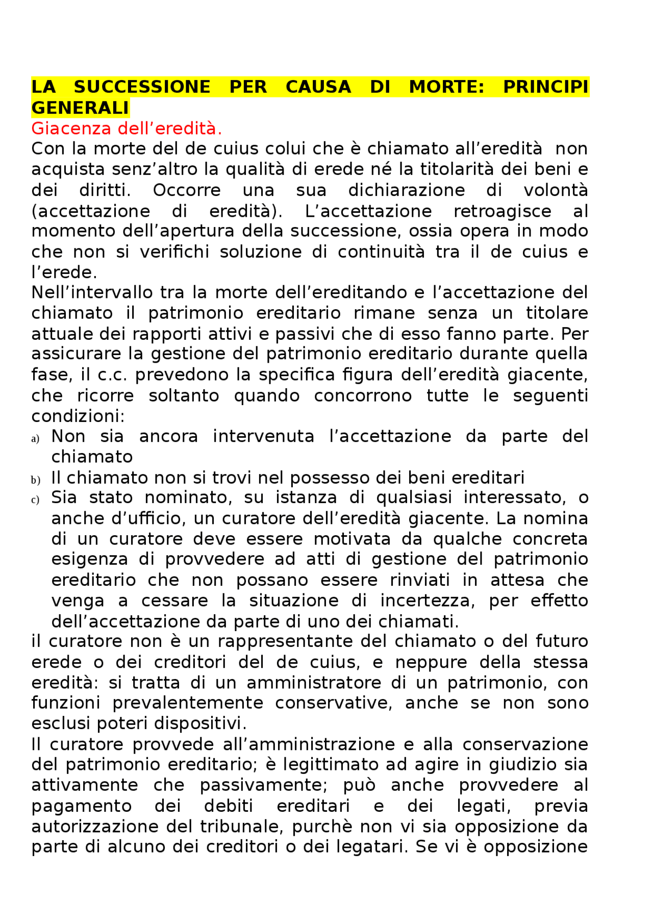 LA SUCCESSIONE PER CAUSA DI MORTE - Docsity