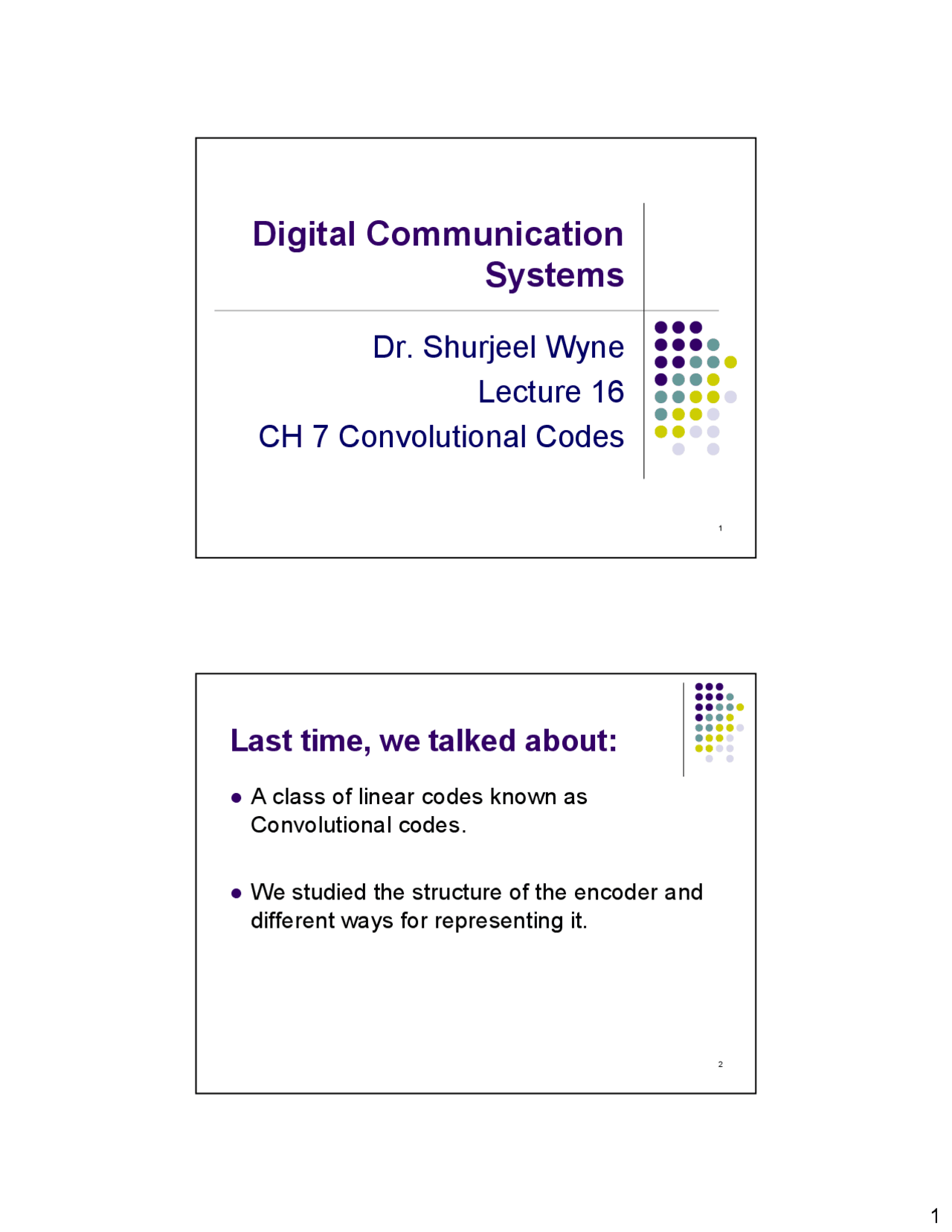 Convolutional Codes-Digital Communication Systems-Lecture Slides ...