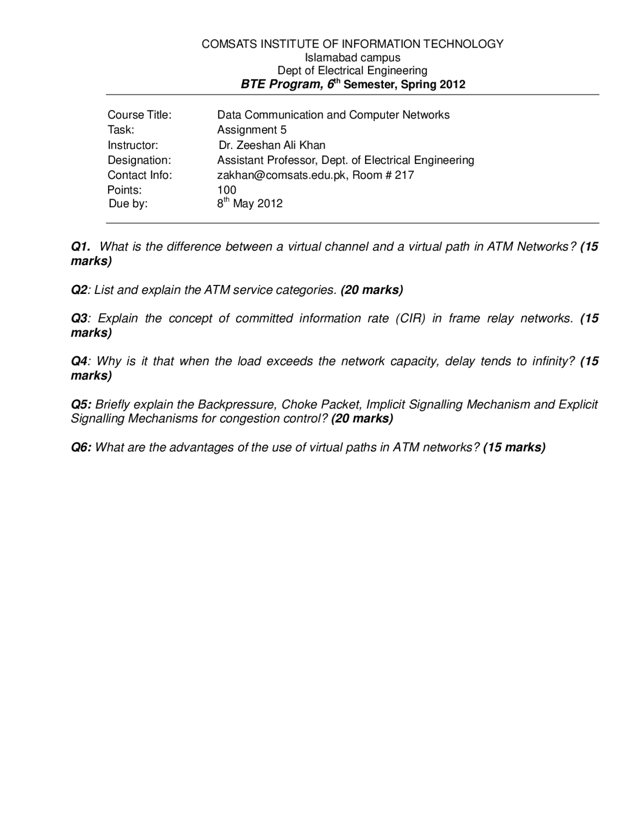 Atm Networks Data Communication And Computer Networks Assignment Docsity