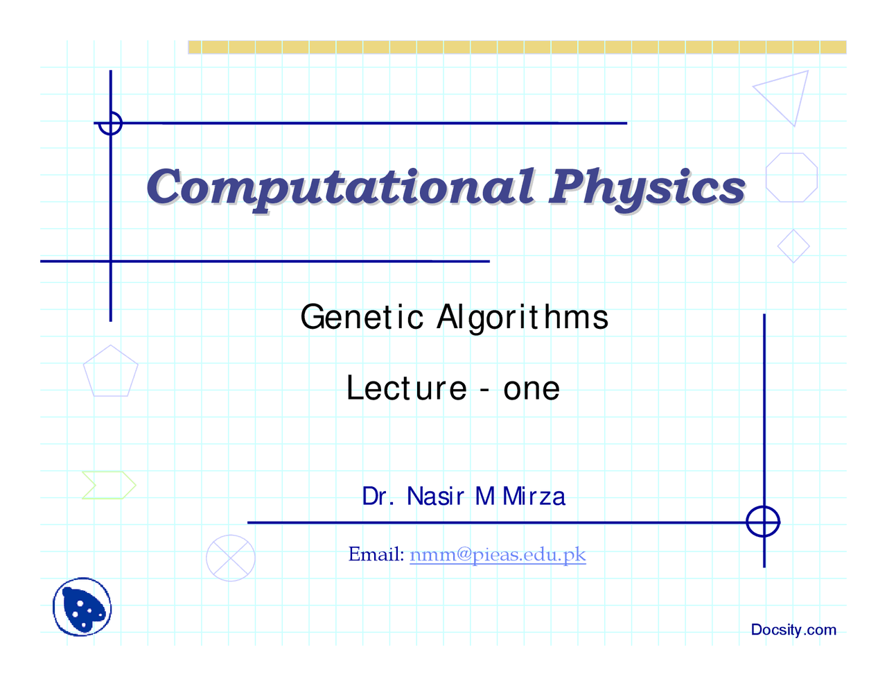 Genetic Algorithms Introduction Computational Physics Lecture Slides