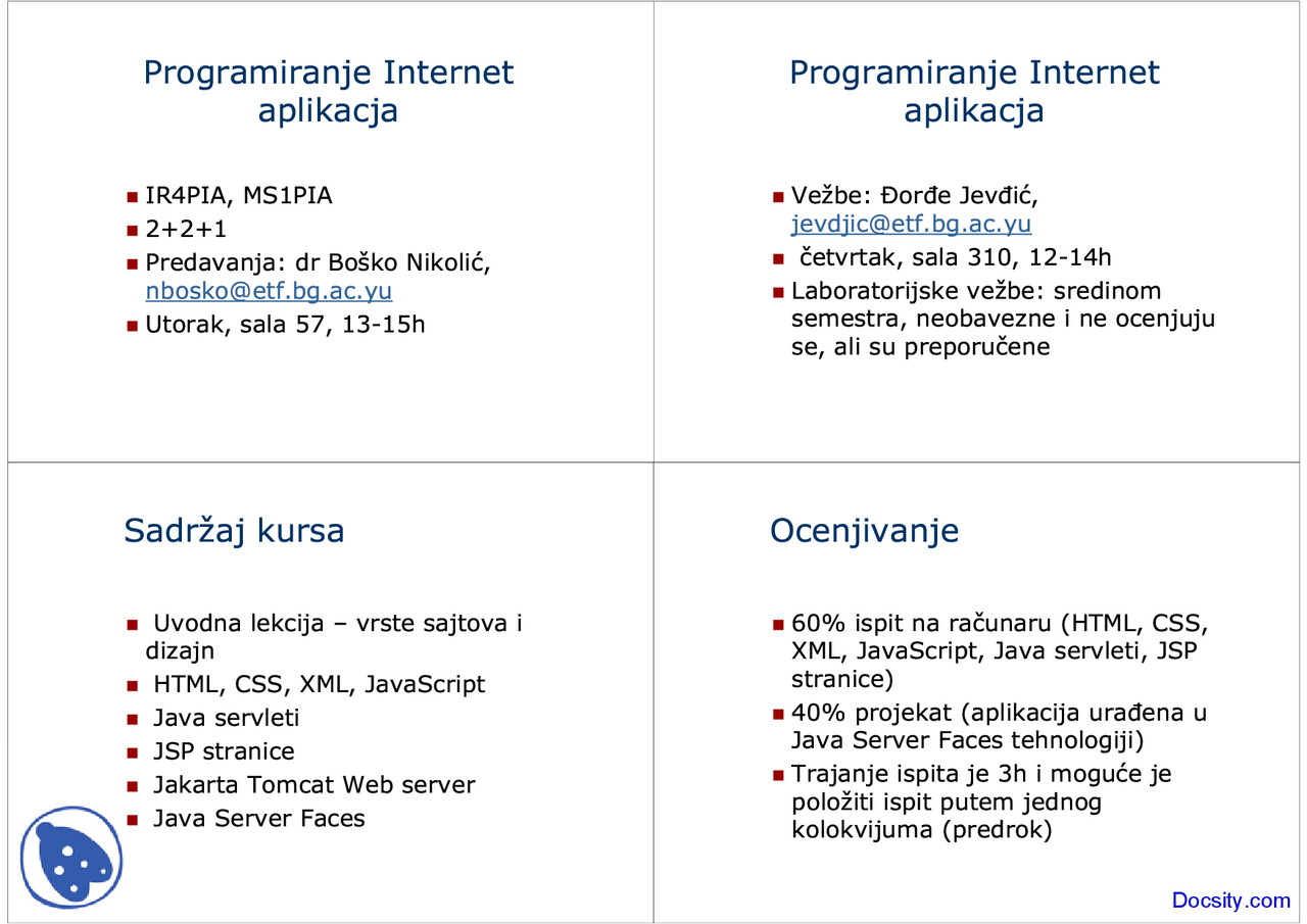 Programiranje Internet aplikacija-Slajdovi-Elektrotehnicki fakultet PIA Vezbe Part1 | Slajdovi ...