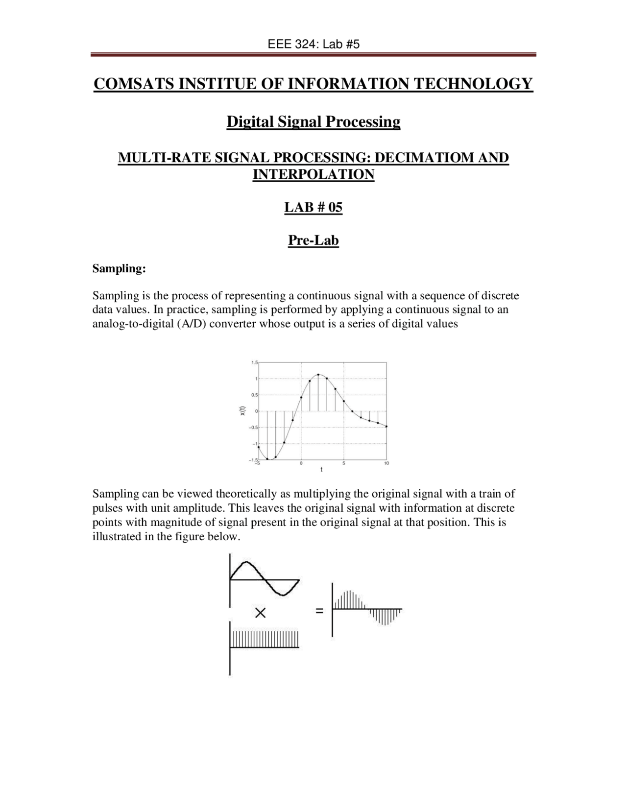 Multi Rate Signal Processing Decimation And Interpolation Digital Signal Processing Lab Manual