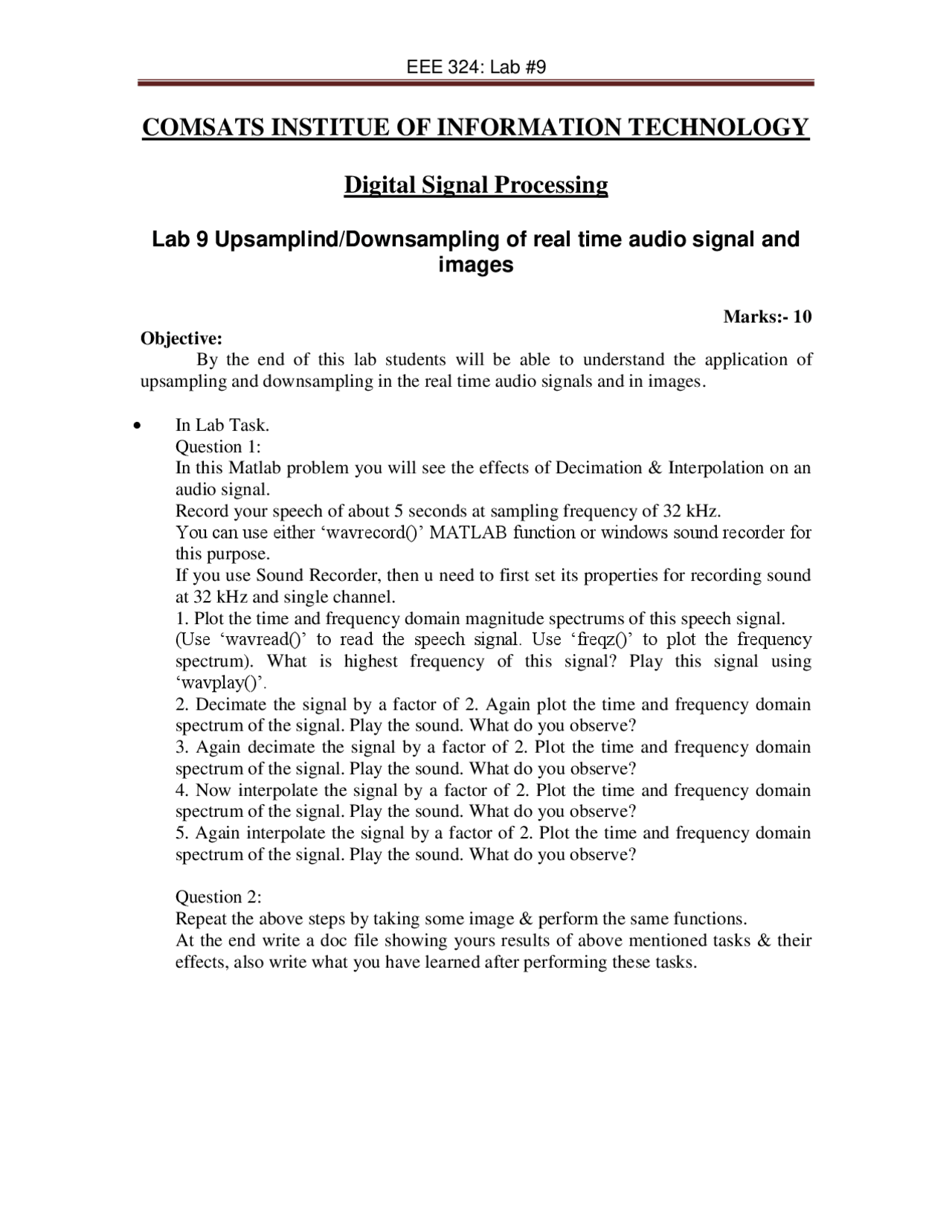 Upsampling Downsampling of Real Time Audio Signal and Images-Digital ...