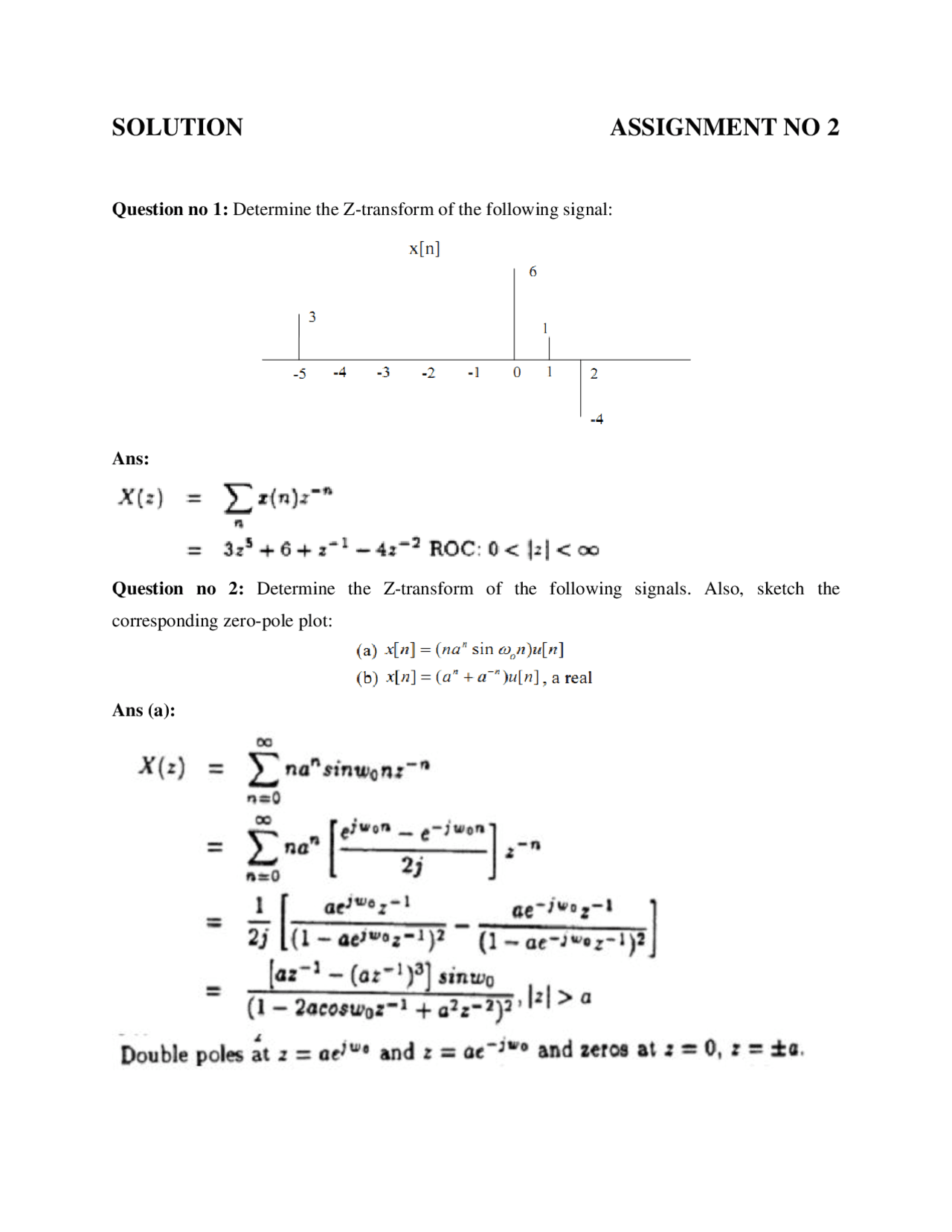 Z Transform Digital Signal Processing Assignment Solution Docsity