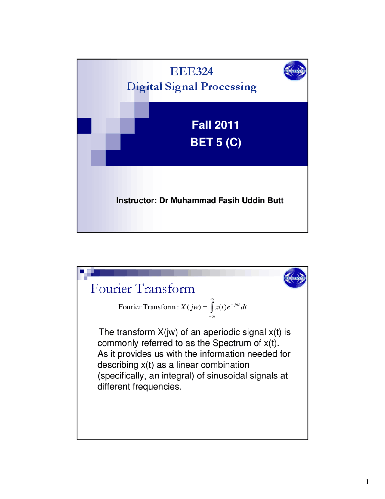 Fourier Transform Digital Signal Processing Lecture Slides Docsity