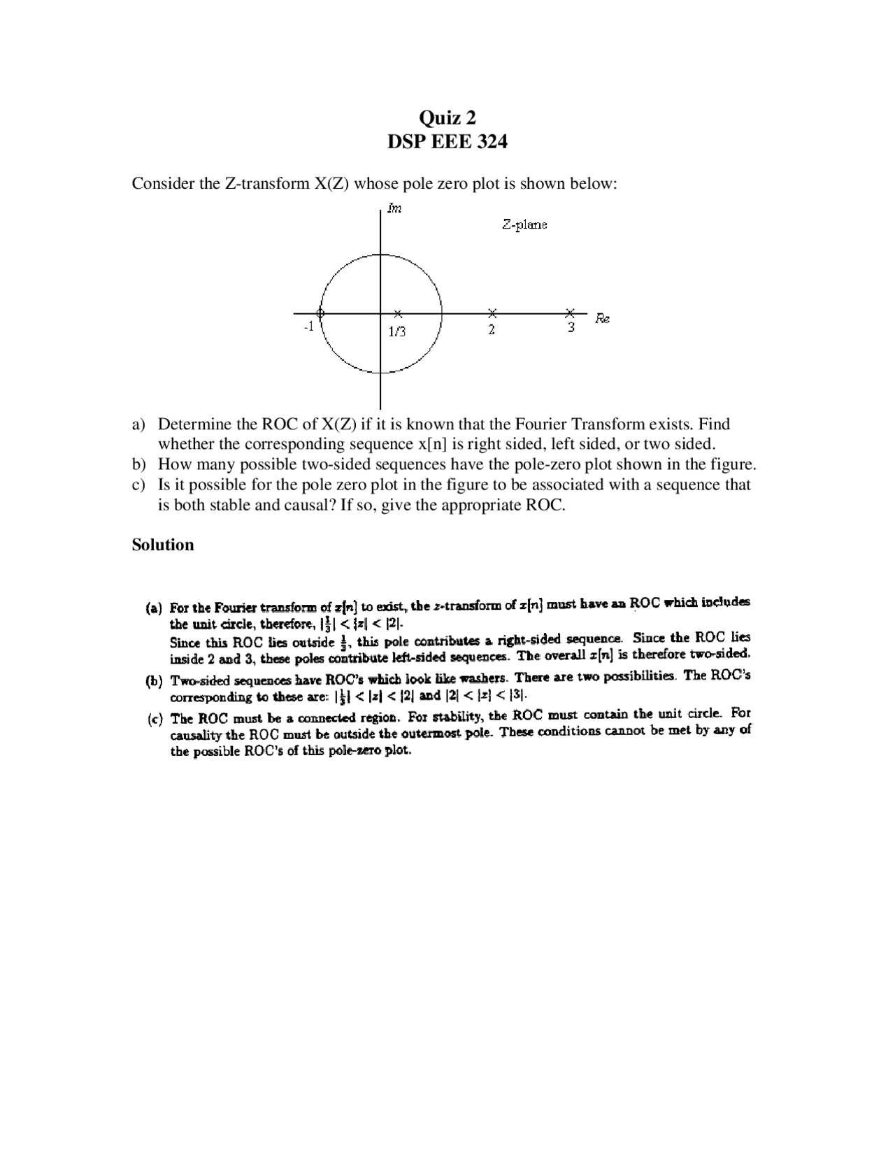 Z Transform-Digital Signal Processing-Quiz | Exercises Digital Signal Processing | Docsity