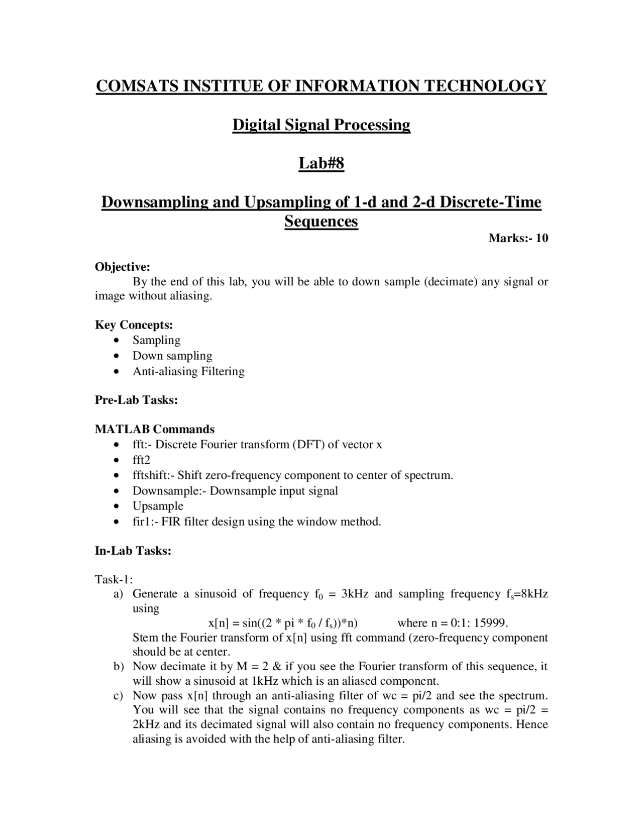 Downsampling and Upsampling of 1D and 2D Discrete Time Sequences ...