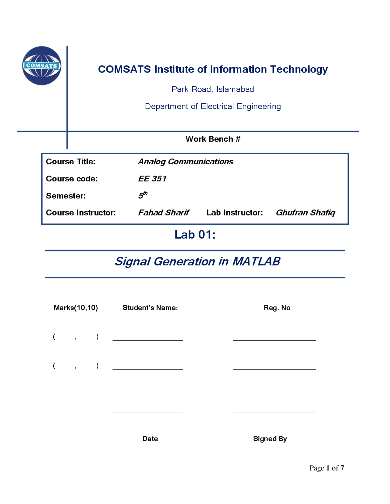 Signal Generation In Matlab Digital Signal Processing Lab Manual