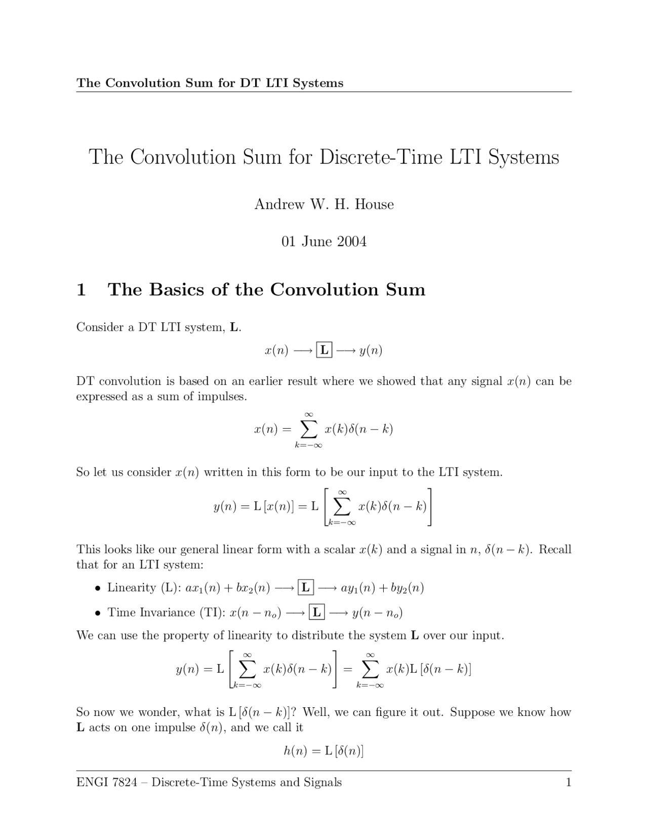 The Convolution Sum For Discrete Time Lti Systems Digital Signal