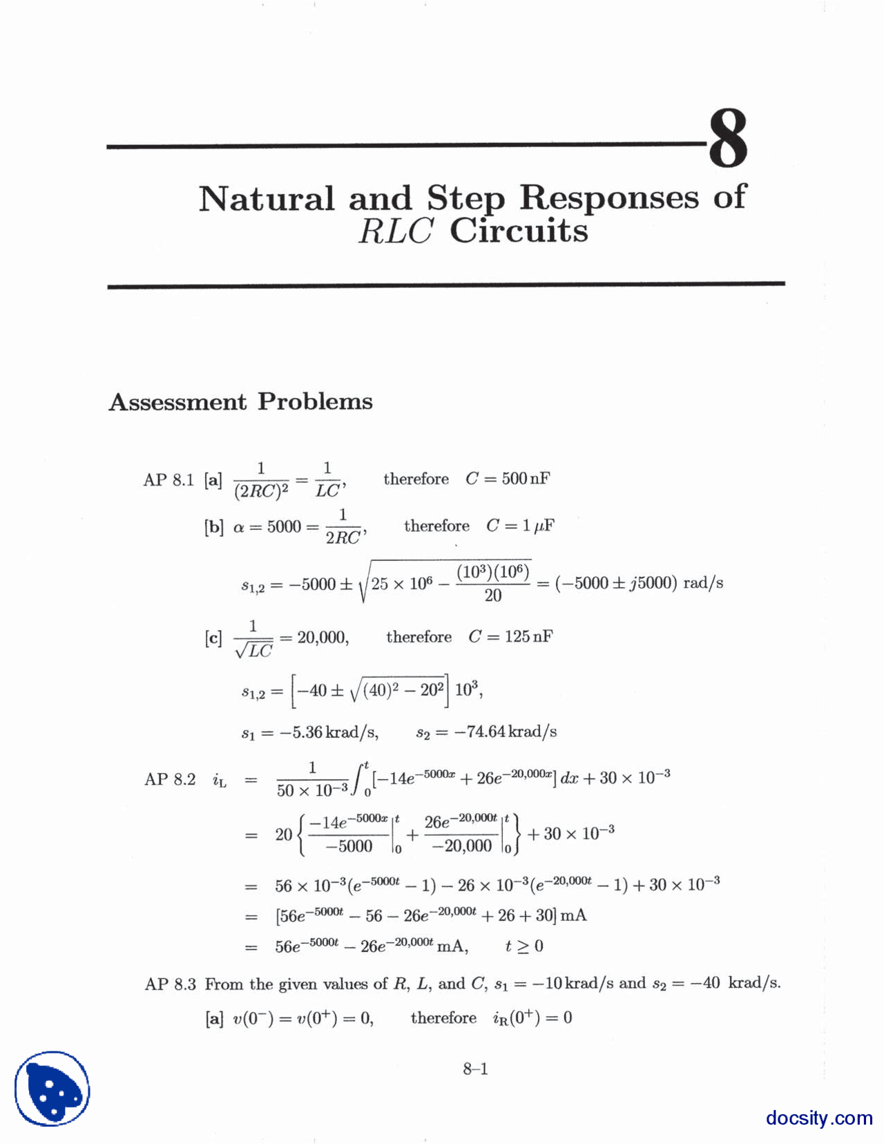 Natural and Step Responses of RLC Circuits-Electric Circuits 8th Edition Nilsson-Electrical ...