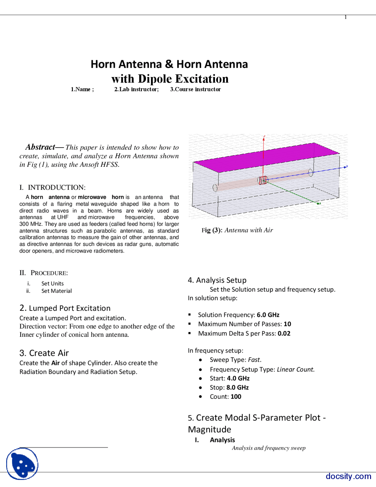 Simulate The Horn Antenna-Antenna and Radiowave Propagation-Lab Report ...