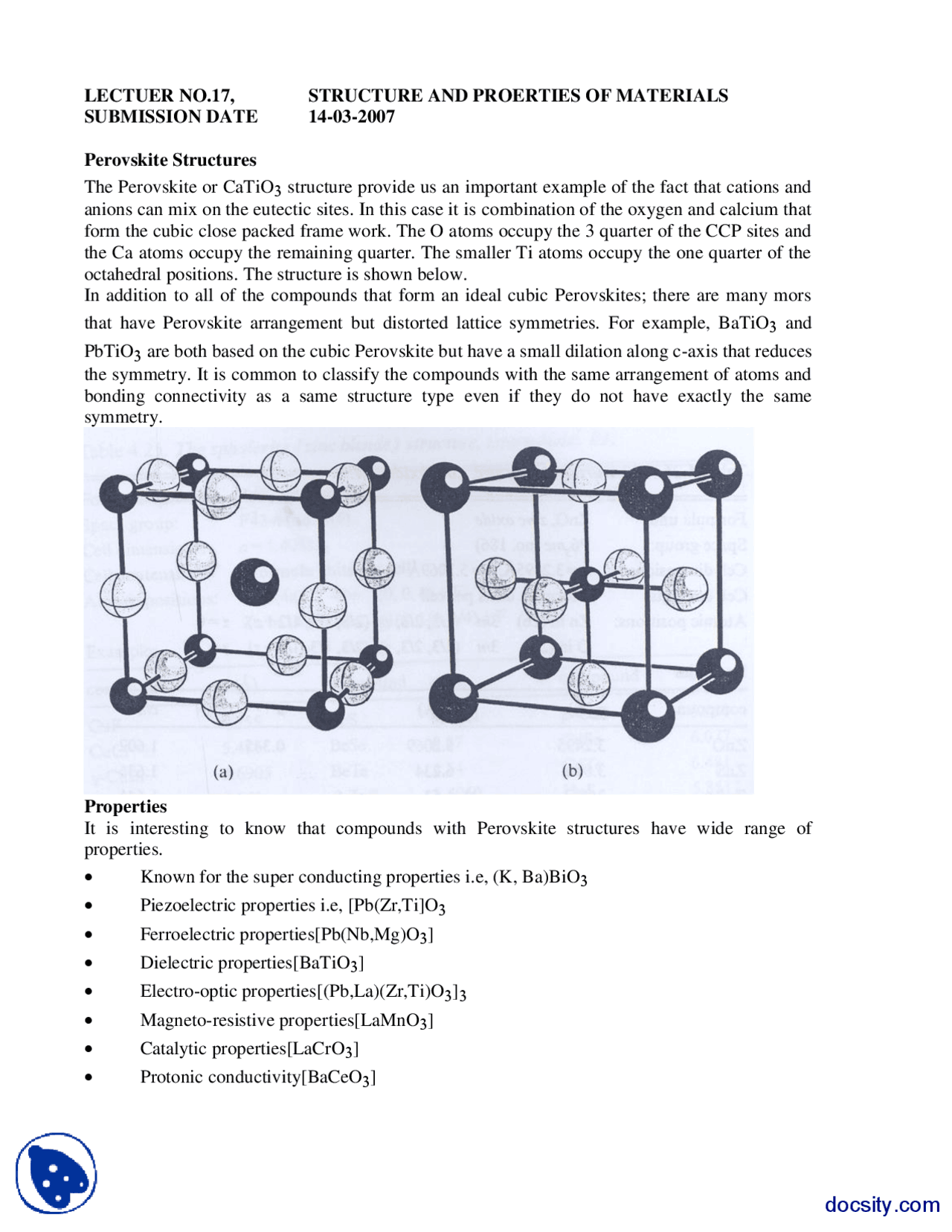 Perovskite Structures-Mechanics of Materials-Handout - Docsity