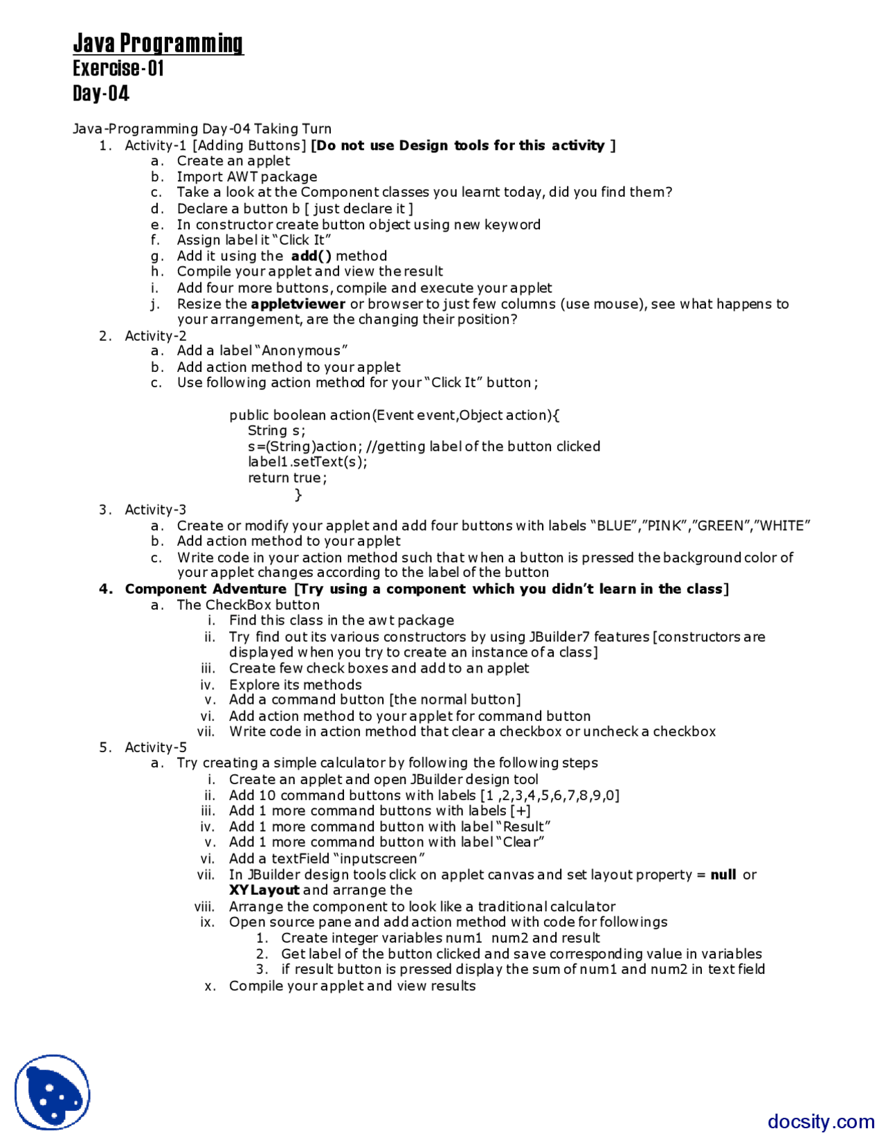Applets Creation Java Network Programming Lab Assignment Docsity 8514