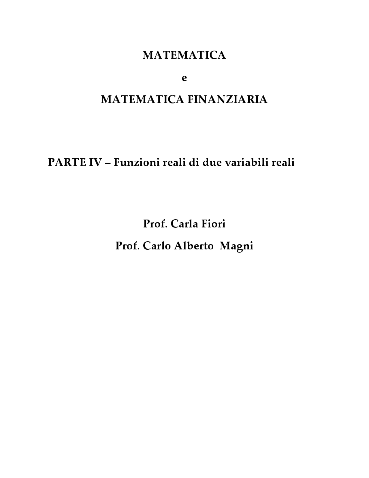 Appunti Di Matematica Parte Iv Funzioni A Piu Variabili Appunti