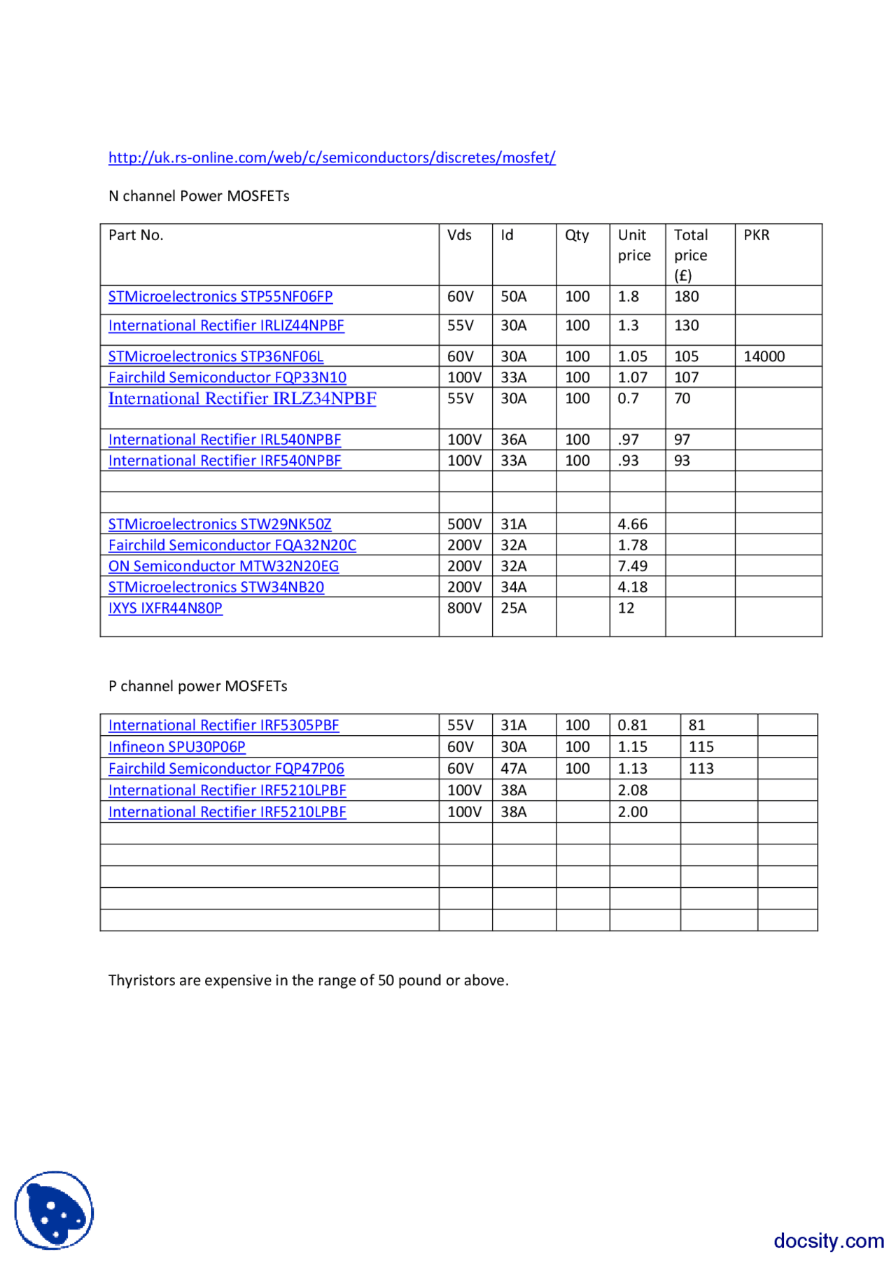 Power Electronics Components Power Electronics Lecture Handouts Docsity