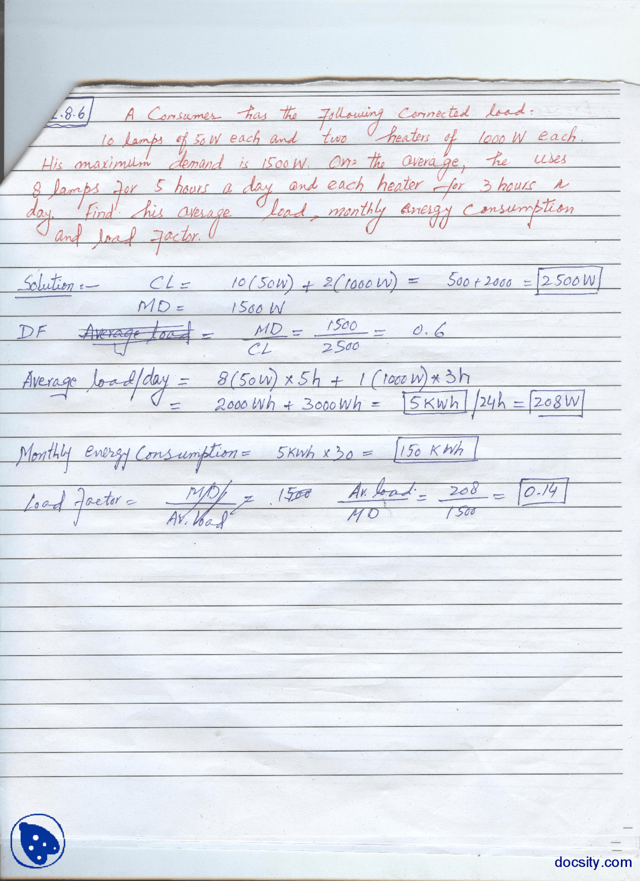 Calculation Of Average Load And Load Factor Power Distribution And