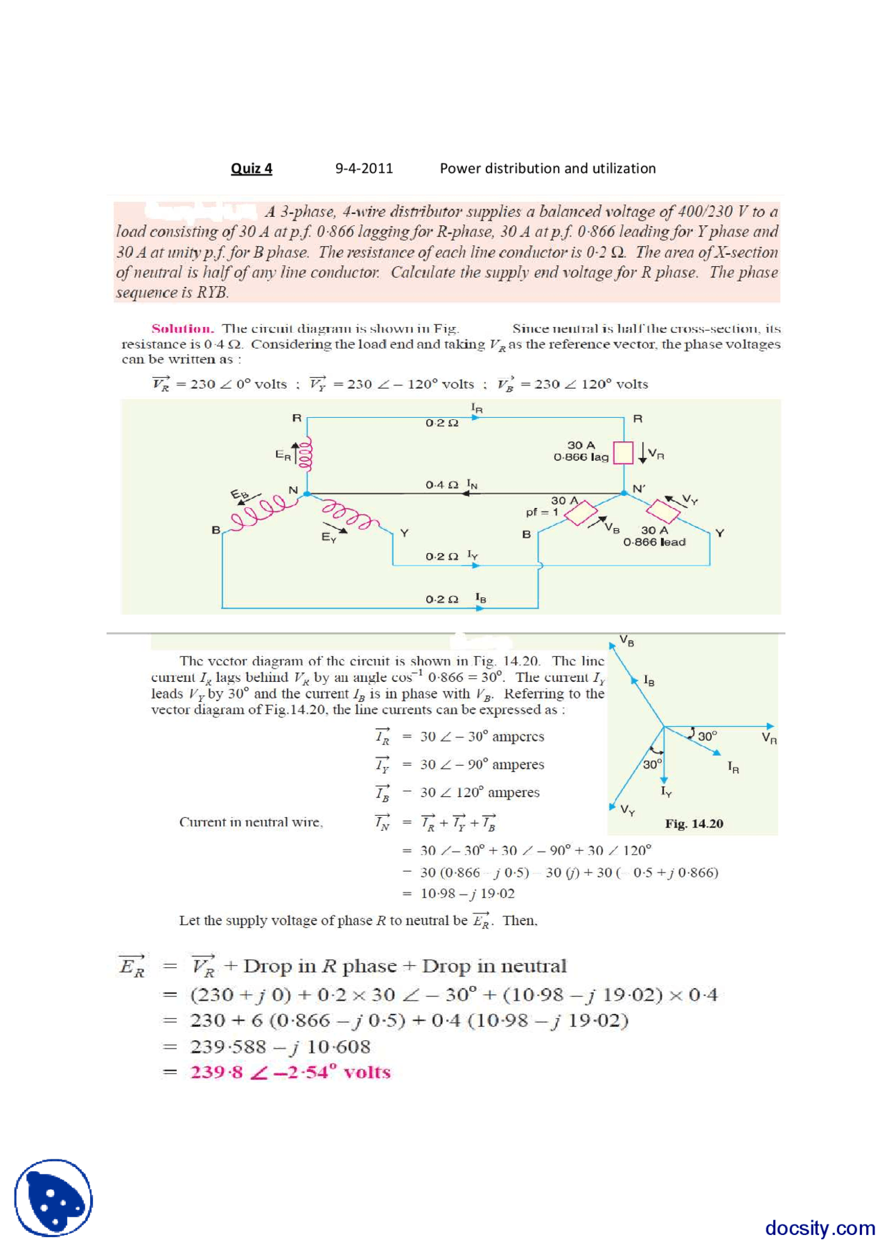 Phase Sequence Power Distribution And Utilization Quiz Solution Docsity
