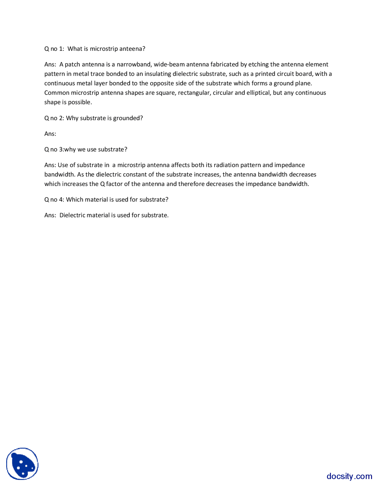 Microstrip Patch Antenna 1 Antenna And Radiowave Propagation Lab Report Docsity
