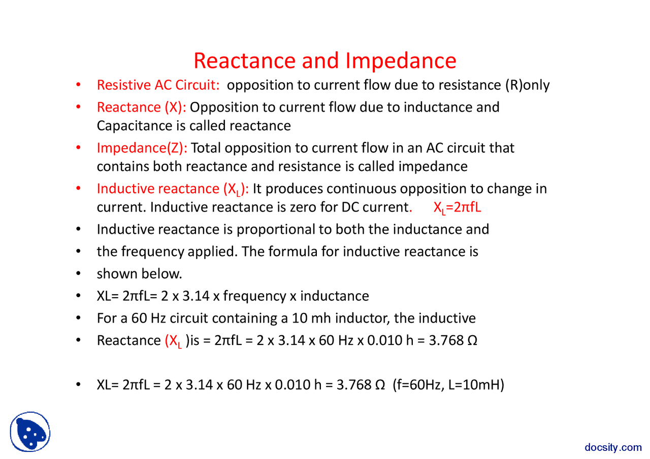 Reactance And Impedance Power Distribution And Utilization Lecture
