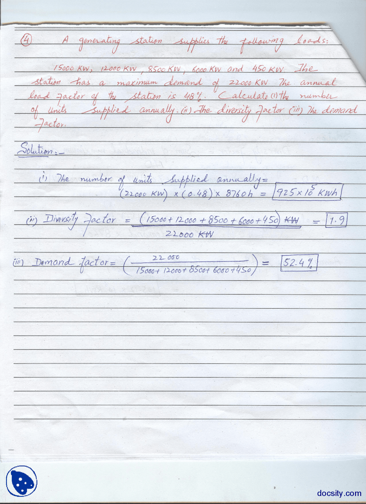 Calculation Of Diversity Factor And Demand Factor Power Distribution