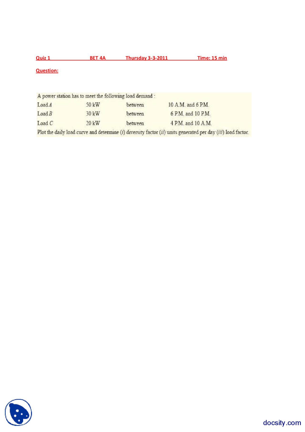 Load Factor And Diversity Factor Power Distribution And Utilization