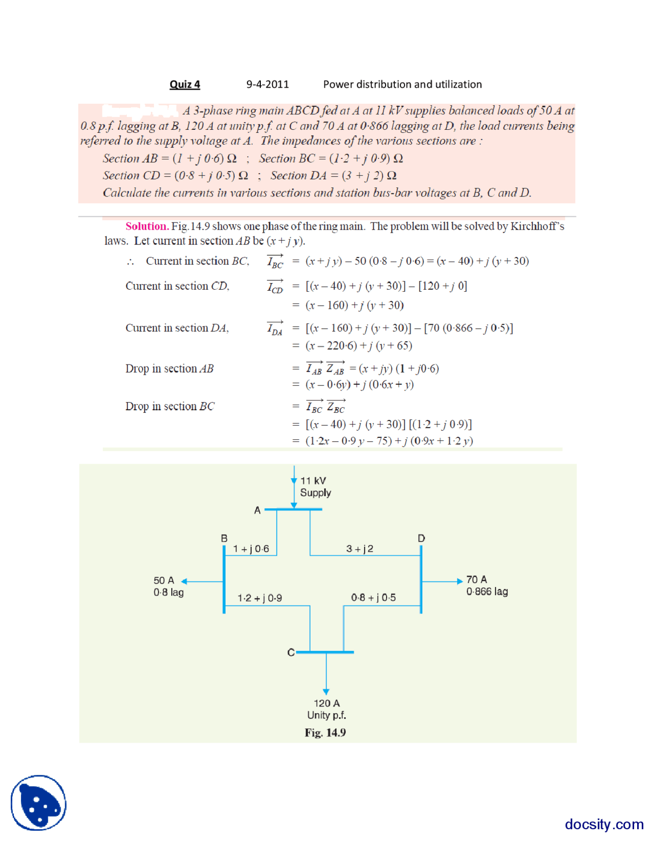 Bus Bar Power Distribution And Utilization Quiz Solution Docsity