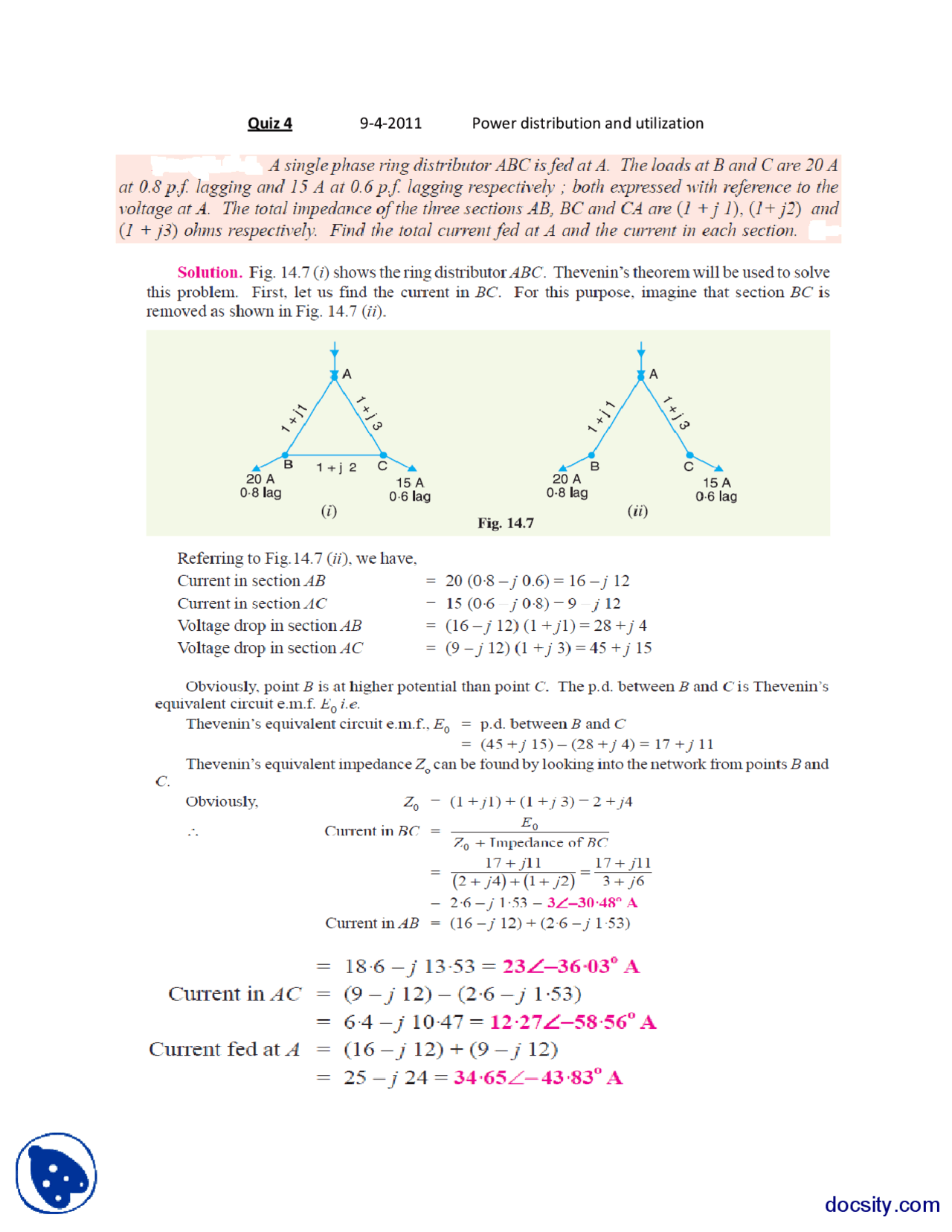 Impedance Calculations Power Distribution And Utilization Quiz Solution